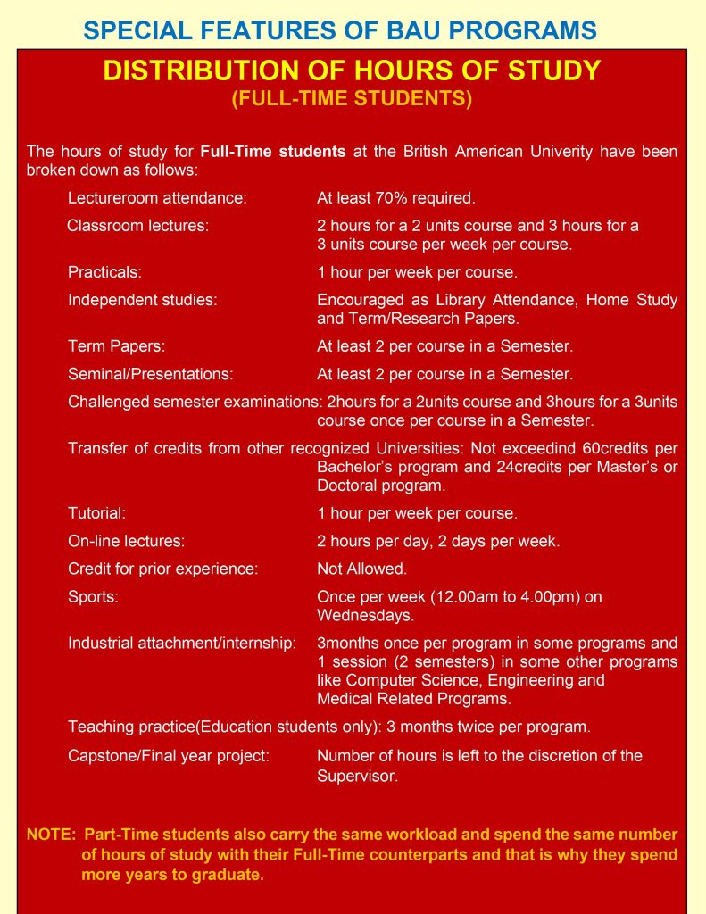 Hours of Study & Grading System – BAU